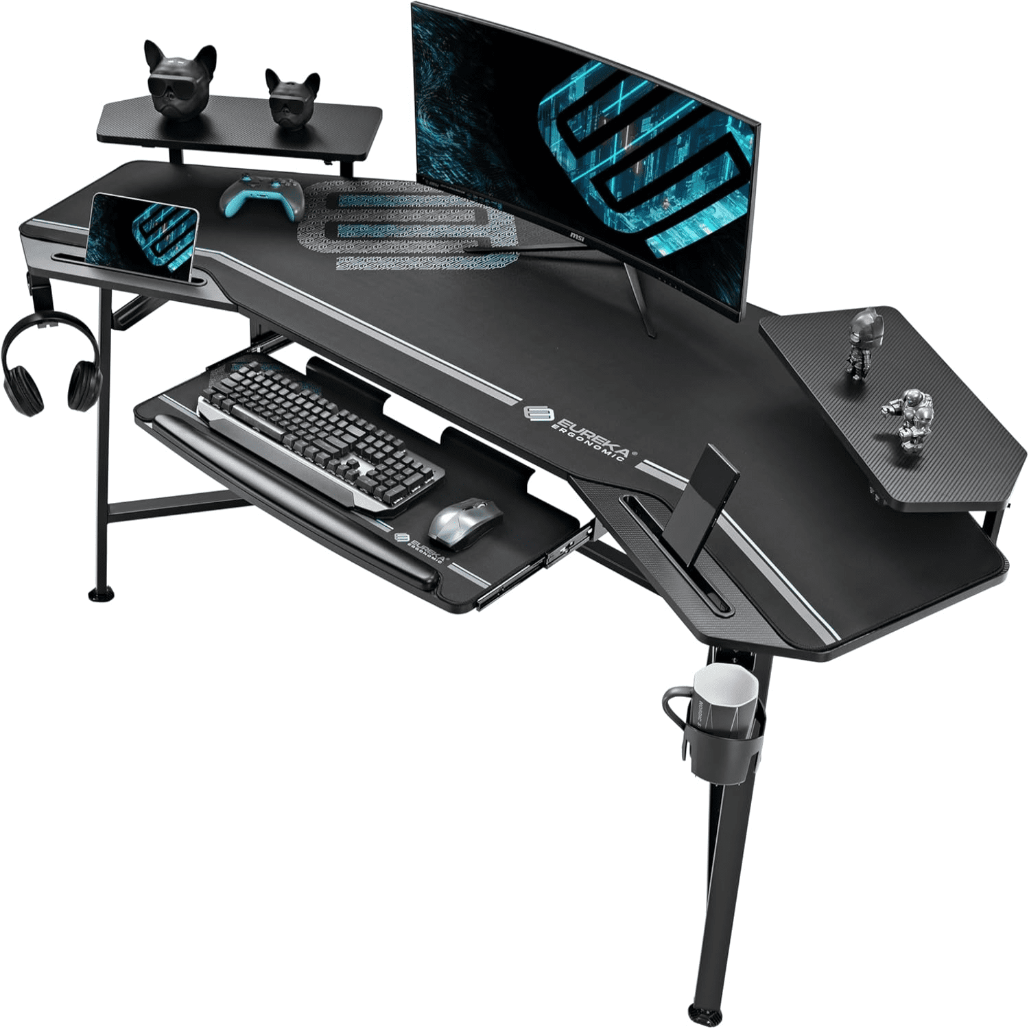 Gaming Desk with Led Lights 72" Large Wing-Shaped Studio Desk W ...