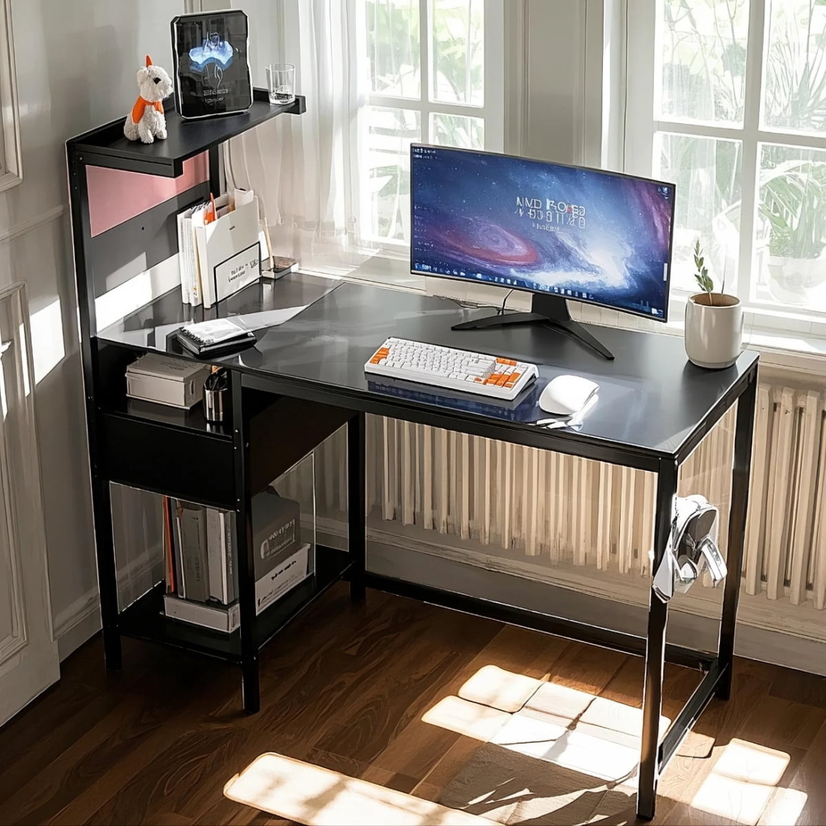 Gaming Desk with Power Outlet and RGB LED Light, 48 Inch Computer Desk ...