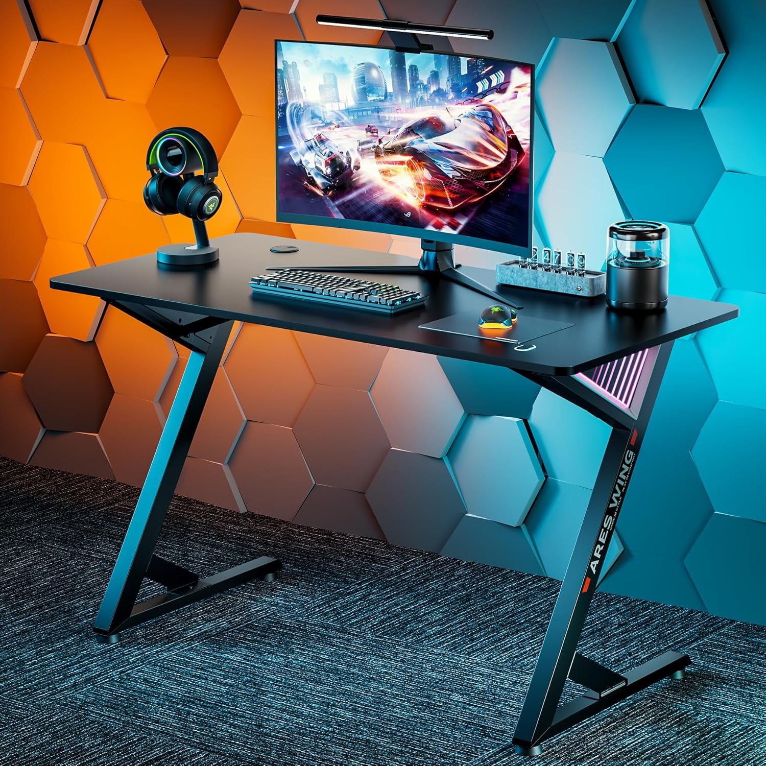 Gaming Desk RGB 47 Inch - Z Shaped Gaming Table with LED Light and DIY ...