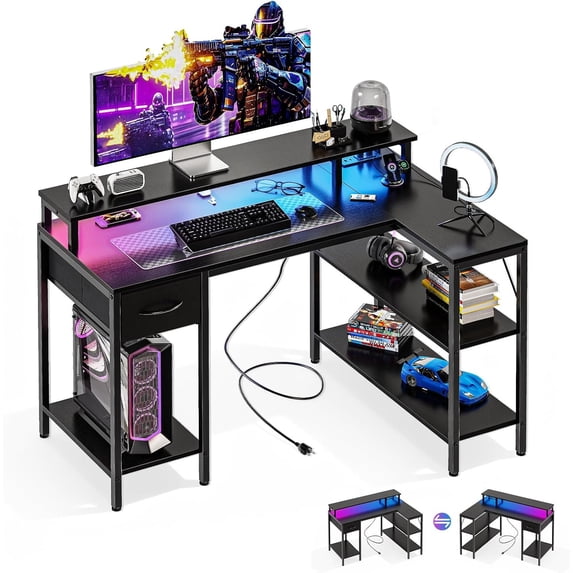 " Gaming Desk with USB Ports & LED Lights, Reversible L Shaped Desks ...