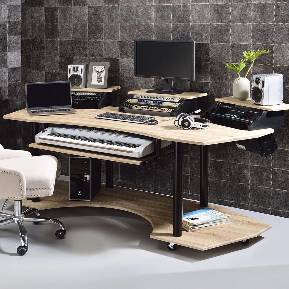 Gaming Desk With Monitor Shelf And Keyboard Tray, Large Home Office ...