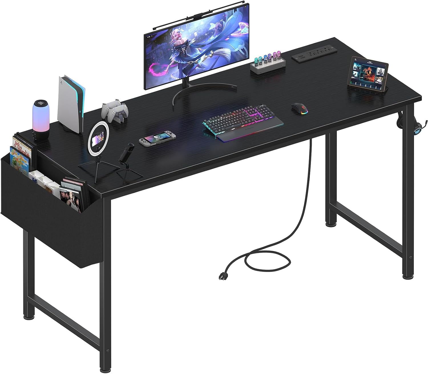 Gaming Desk with Power Outlet, 55 inch Teen Study Table Home Office ...