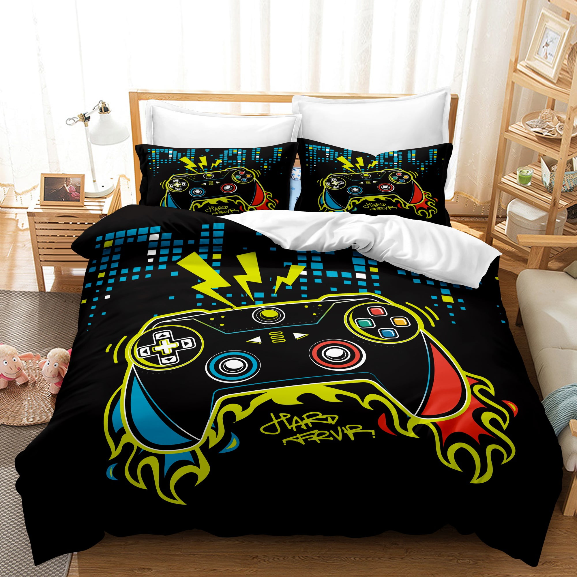Gaming Duvet Cover Gamer Bedding Sets Boys Blue Game Gamepad Controller ...