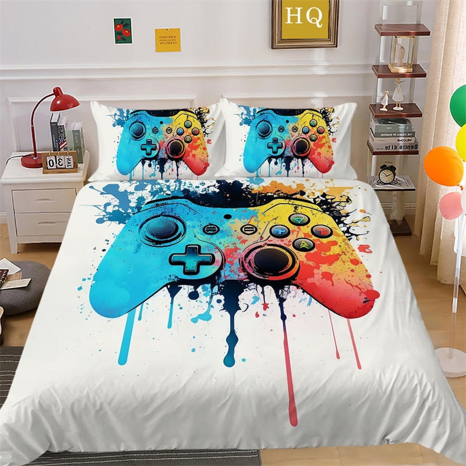 Gaming Duvet Cover Gamer Bedding Sets Boys Blue Game Gamepad Controller ...