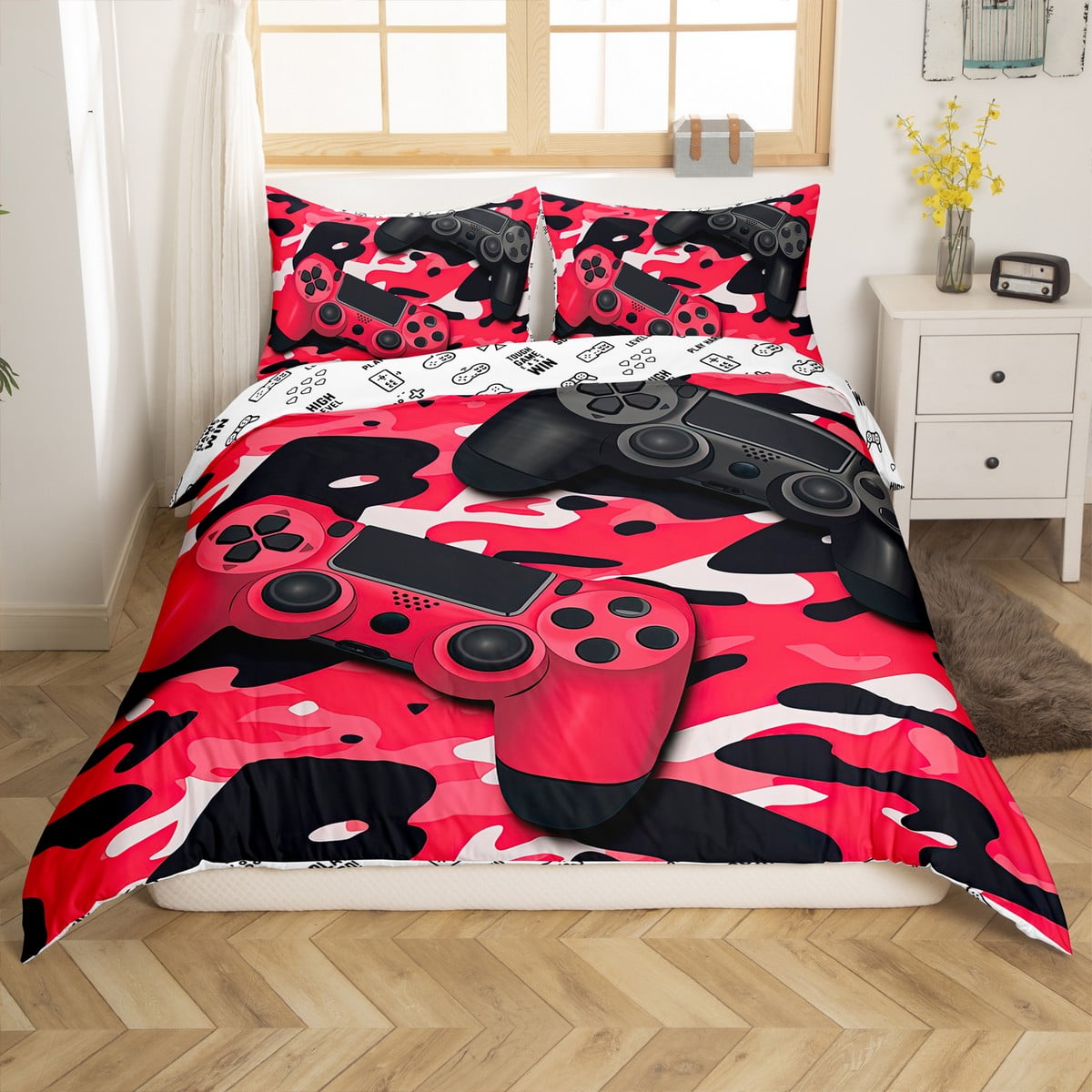Gaming Duvet Cover Set Gamer Bedding Sets Full,Black and Red Camouflage ...