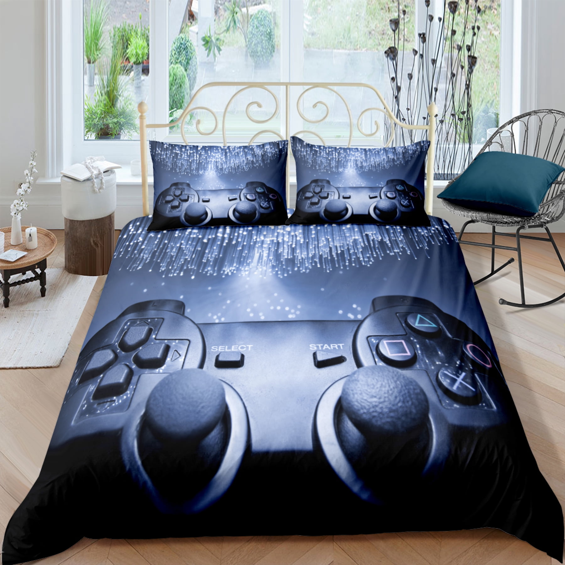 Gaming Duvet Cover Set with Controller Design - Modern Blue & Black ...