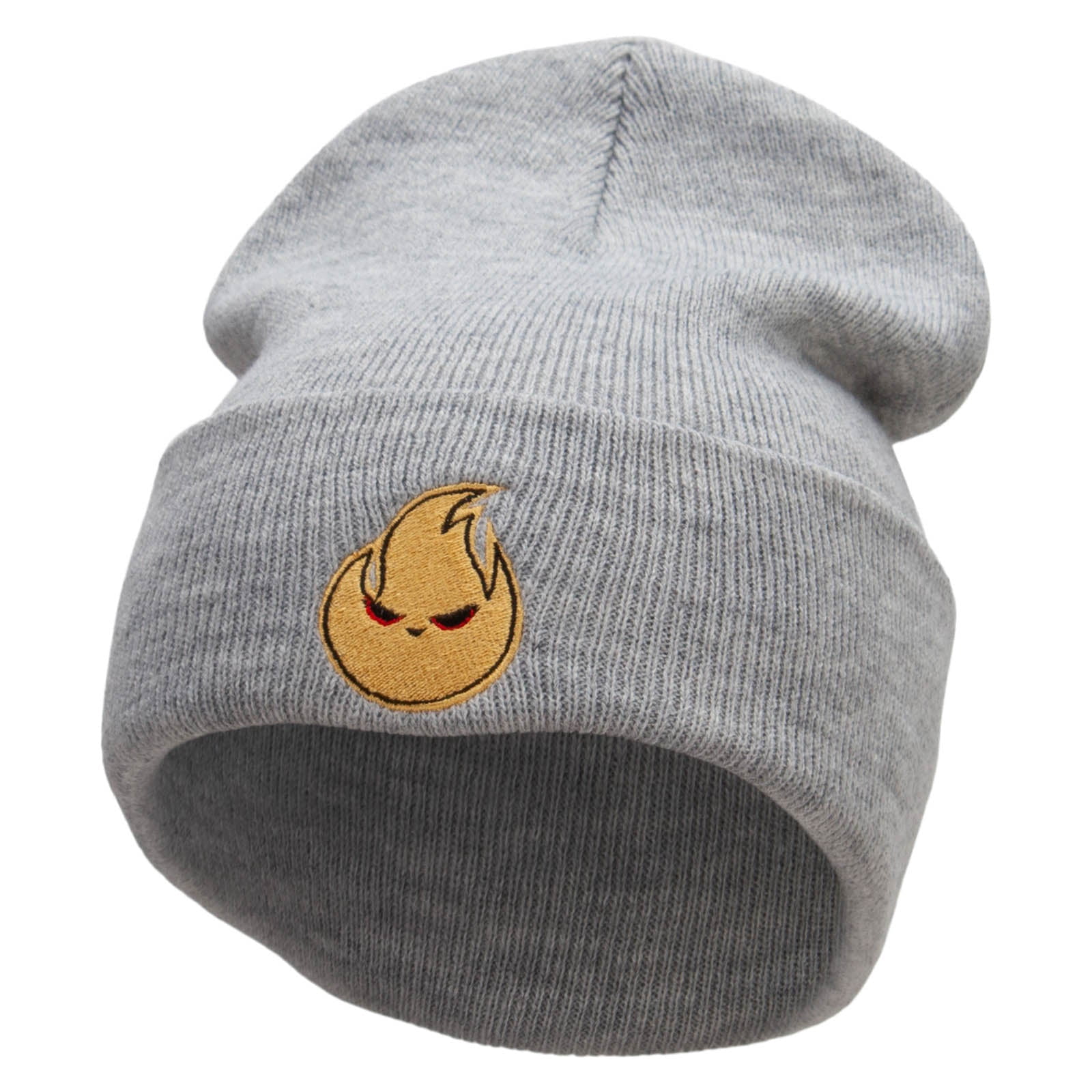 Gaming Fire Logo Embroidered 12 Inch Long Knitted Beanie - Heather Grey ...
