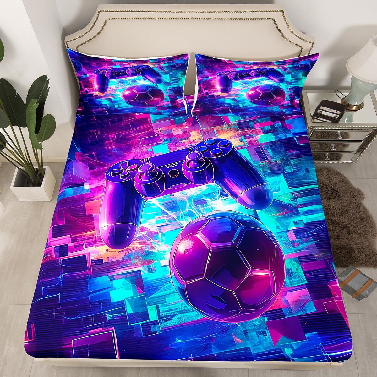 Gaming Fitted Sheet Queen Game Consoles Kids Bed Sheets for Boys ...