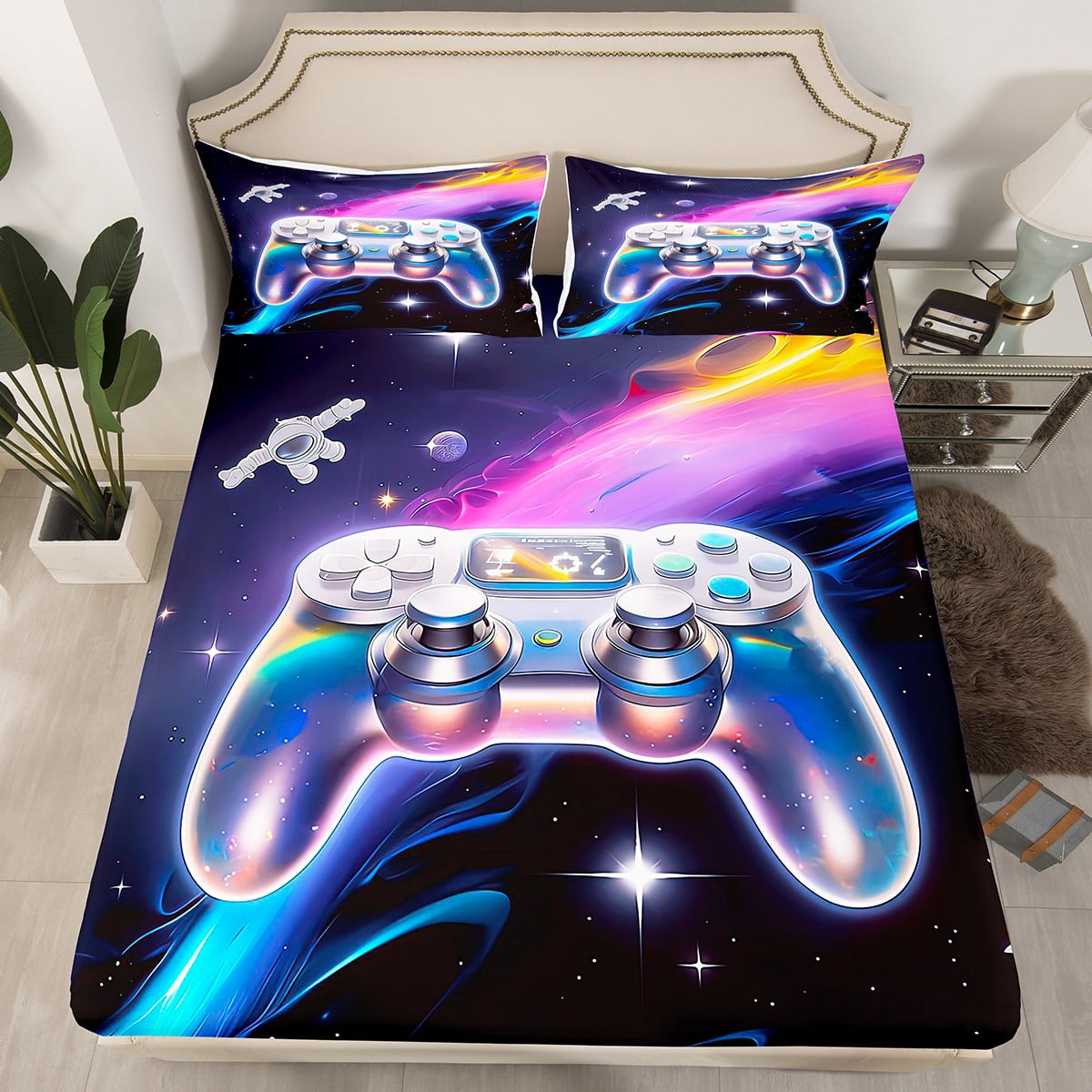 Gaming Fitted Sheet Queen Game Consoles Kids Bed Sheets for Boys,Space ...
