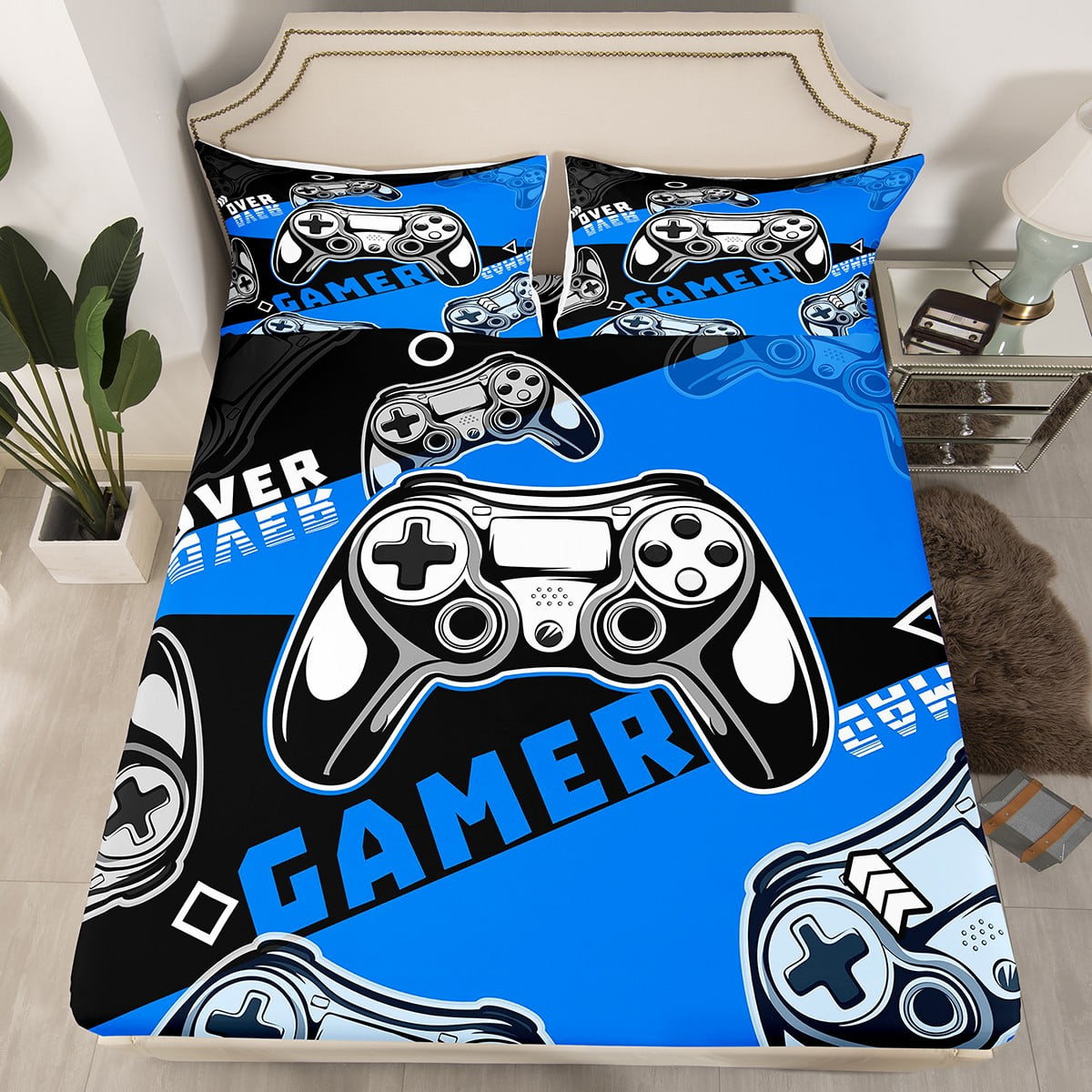 Gaming Fitted Sheet Twin Size for Boys Kids Game Room Decor Video Game ...