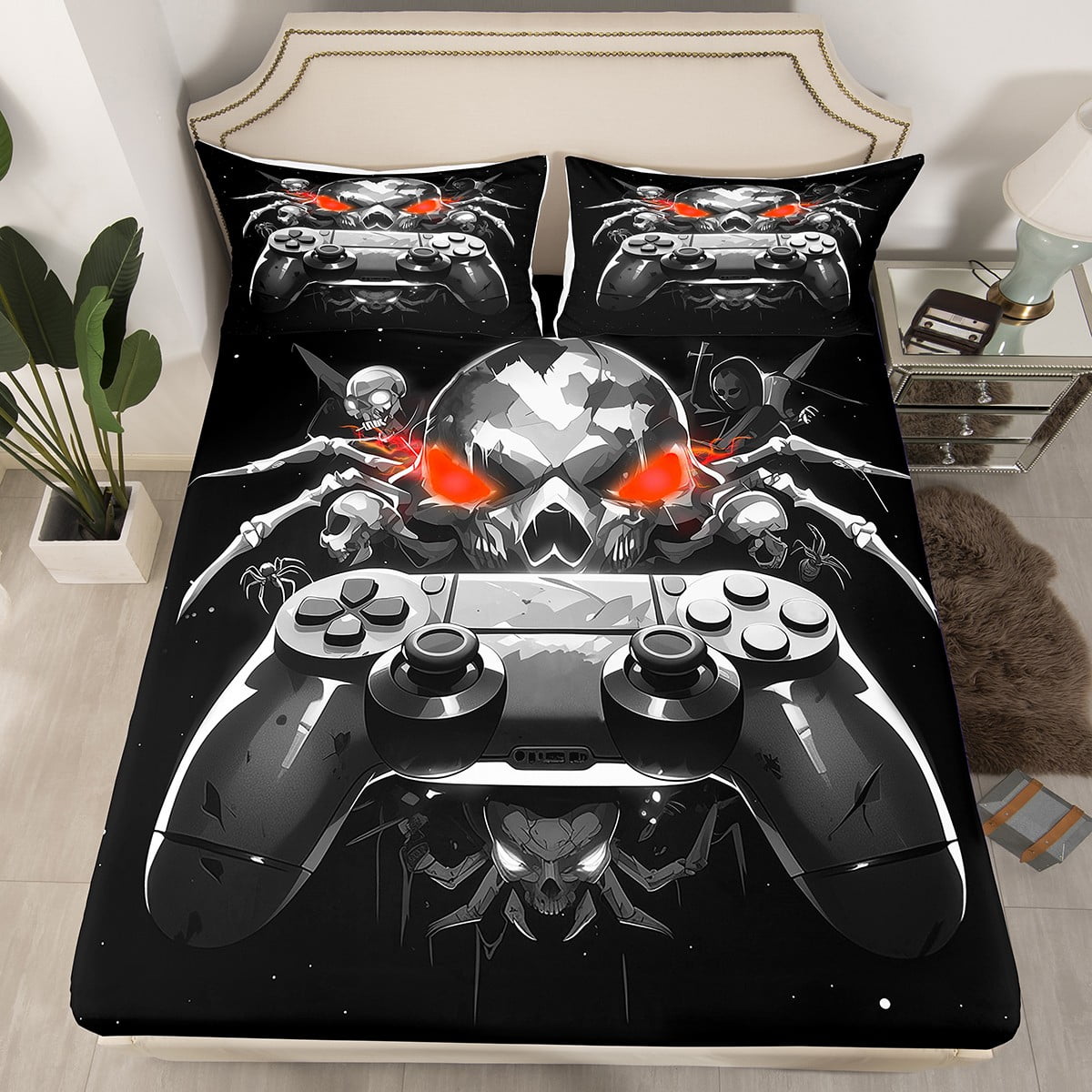 Gaming Fitted Sheet Gamer Bed Sheets Twin,Gothic Skull Skeleton Ghost ...