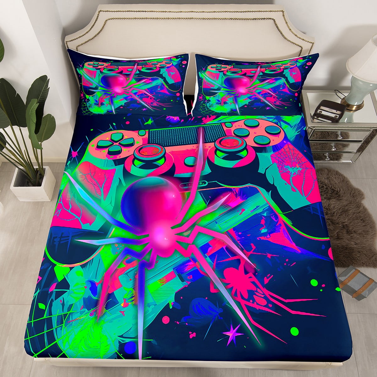 Gaming Fitted Sheet Gamer Bed Sheets Twin,Gothic Spiderwebs Halloween ...