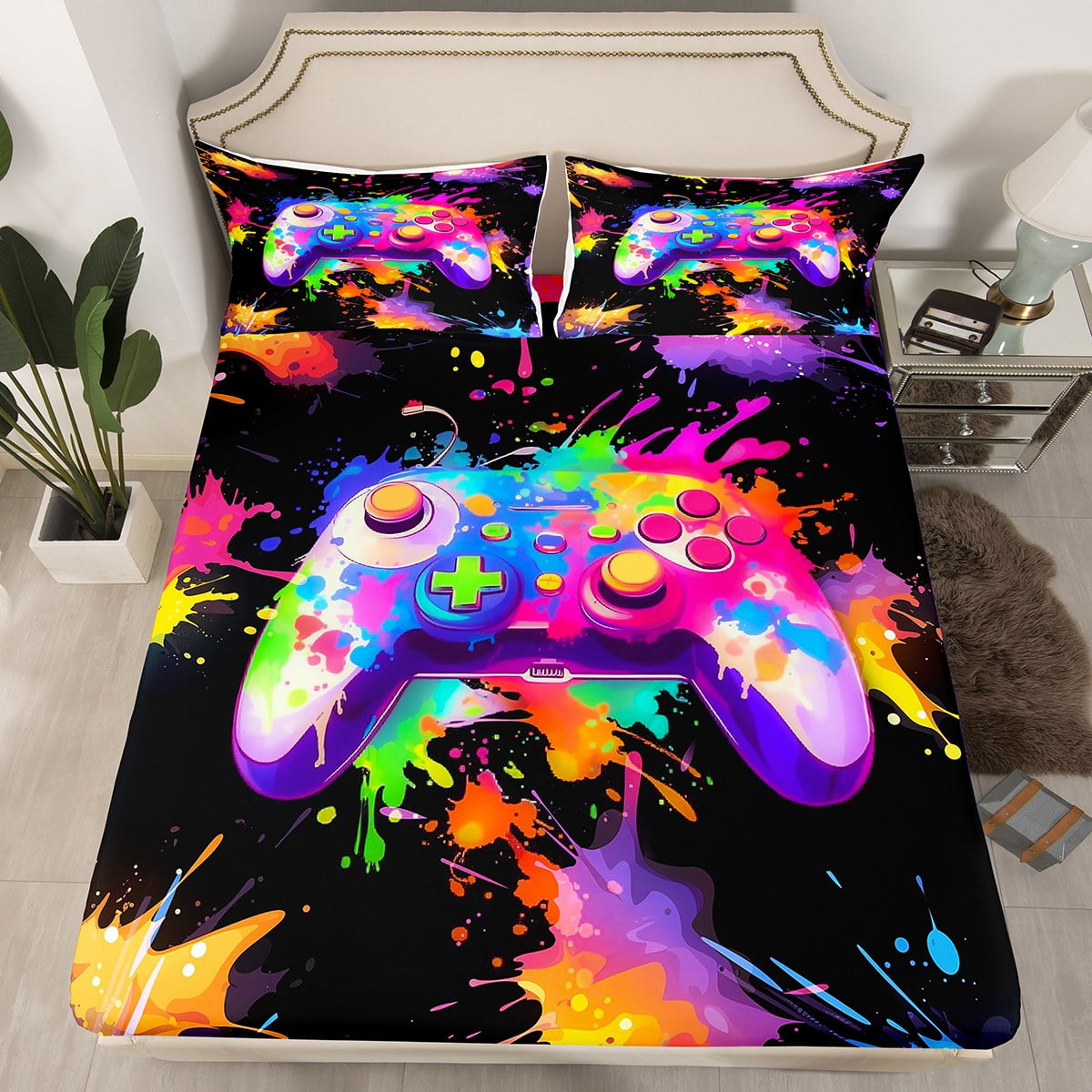 Gaming Fitted Sheet Rainbow Tie Dye Queen Bed Sheets for Boys,Gamer ...