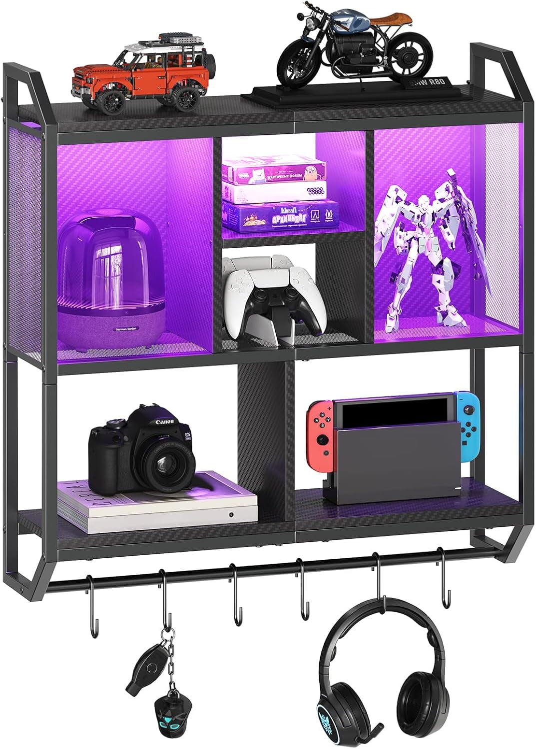 Gaming Floating Shelves, 28.7" Wall Mounted Hanging Shelf with Lights ...