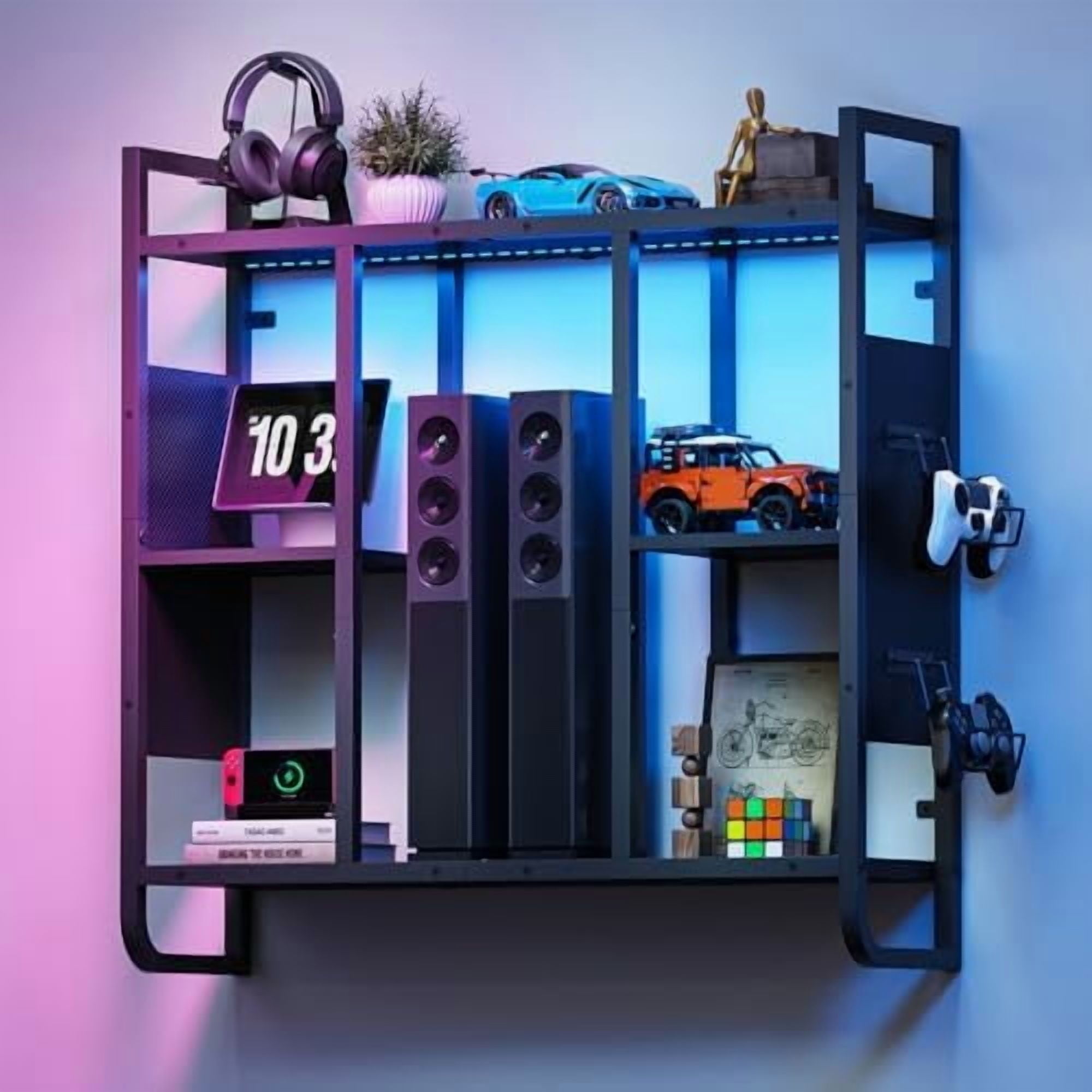 LED Gaming Floating Shelves, 3-Tier Wall Mounted Shelf for Wall Storage ...