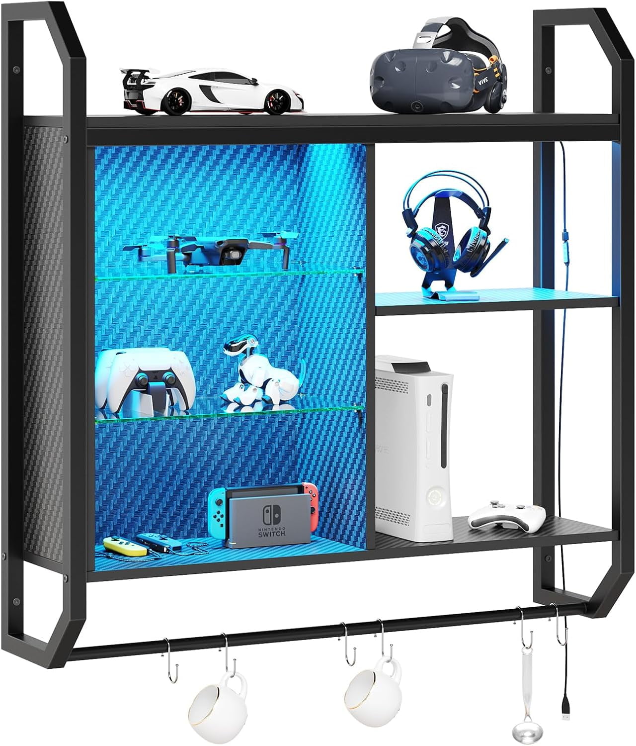 Gaming Floating Shelves, 34" LED Wall Mounted Shelf with Adjustable ...