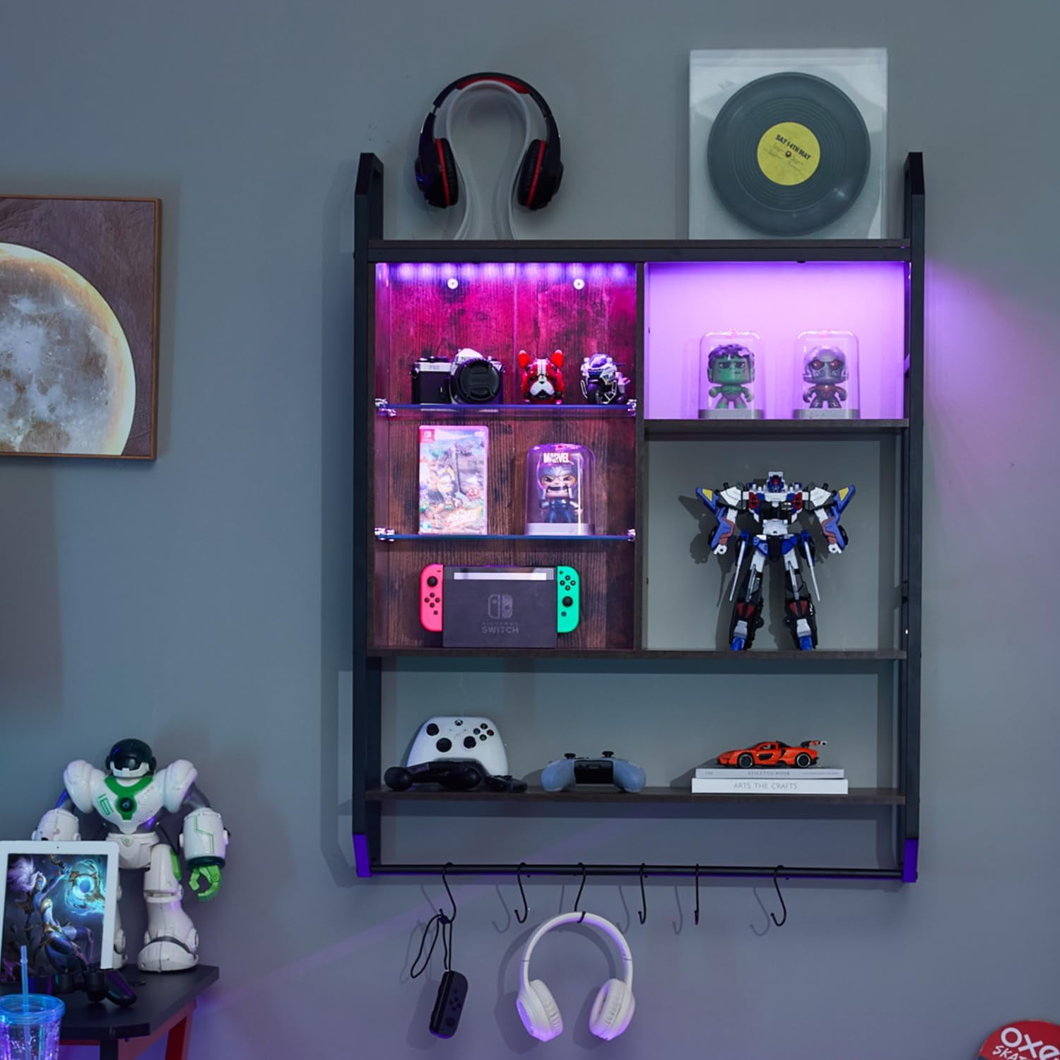 Gaming Floating Shelves, 43" LED Kitchen Floating Shelves with ...