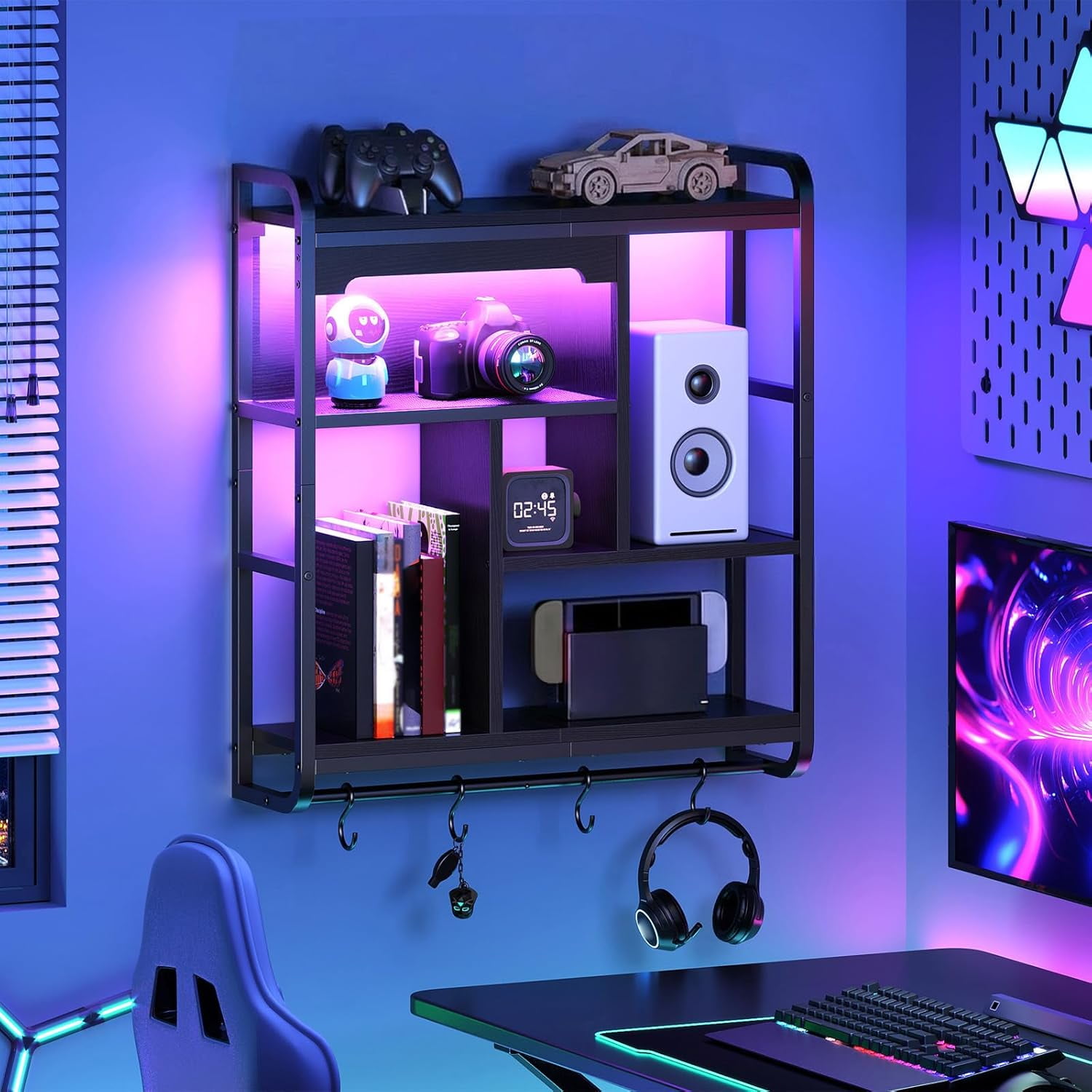 Gaming Floating Shelves with LED Lights 26.4" LED Wall Mounted Shelf ...