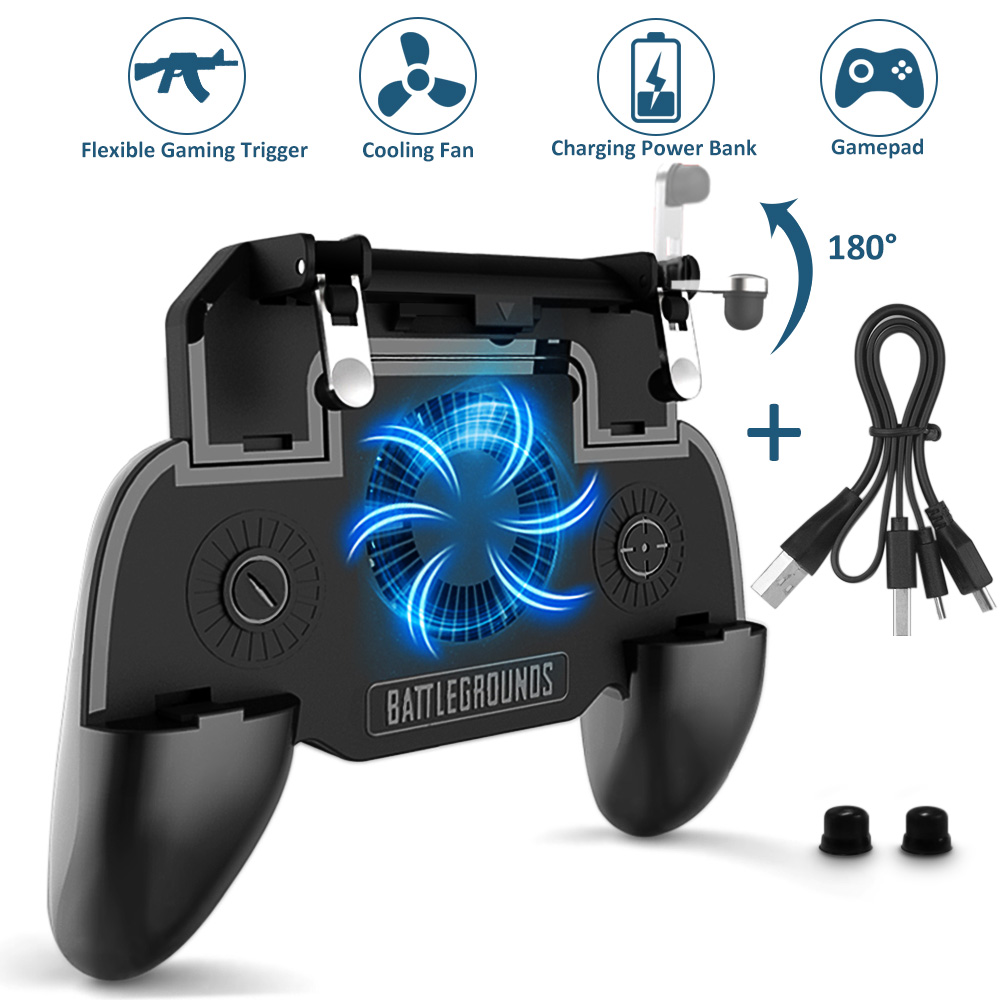 Gaming Grip with Portable Charger Cooling Fan,for PUBG Mobile Controller L1R1 Mobile Game ...