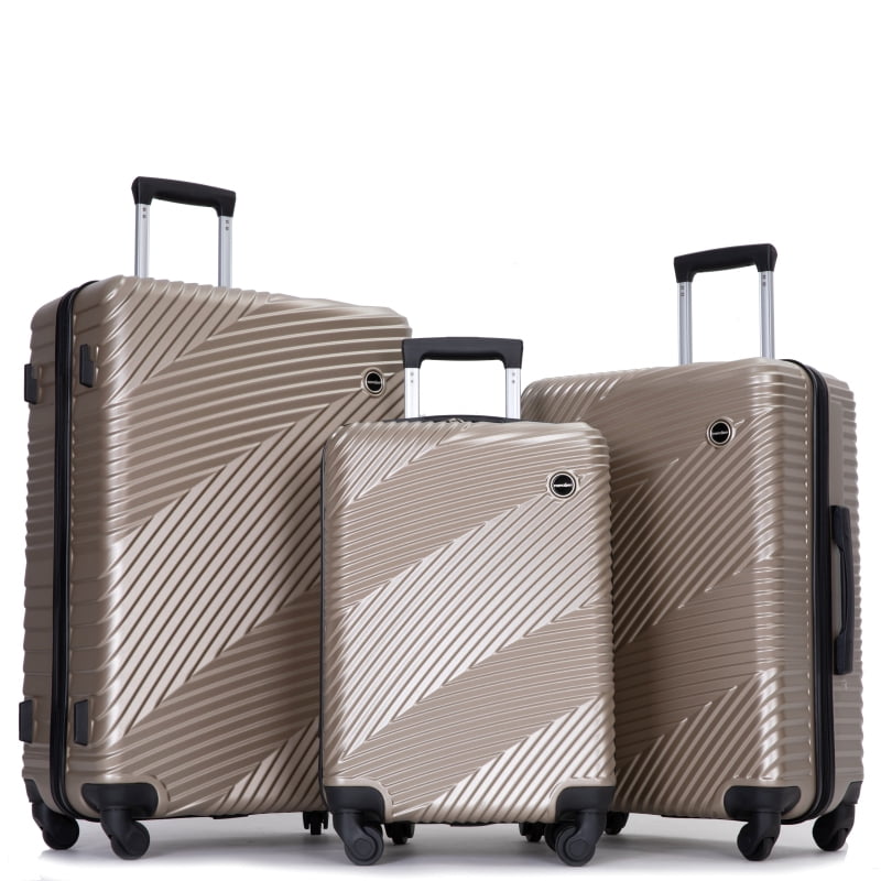 3 Piece Luggage Sets PC+ABS Lightweight Suitcase with Two Hooks ...
