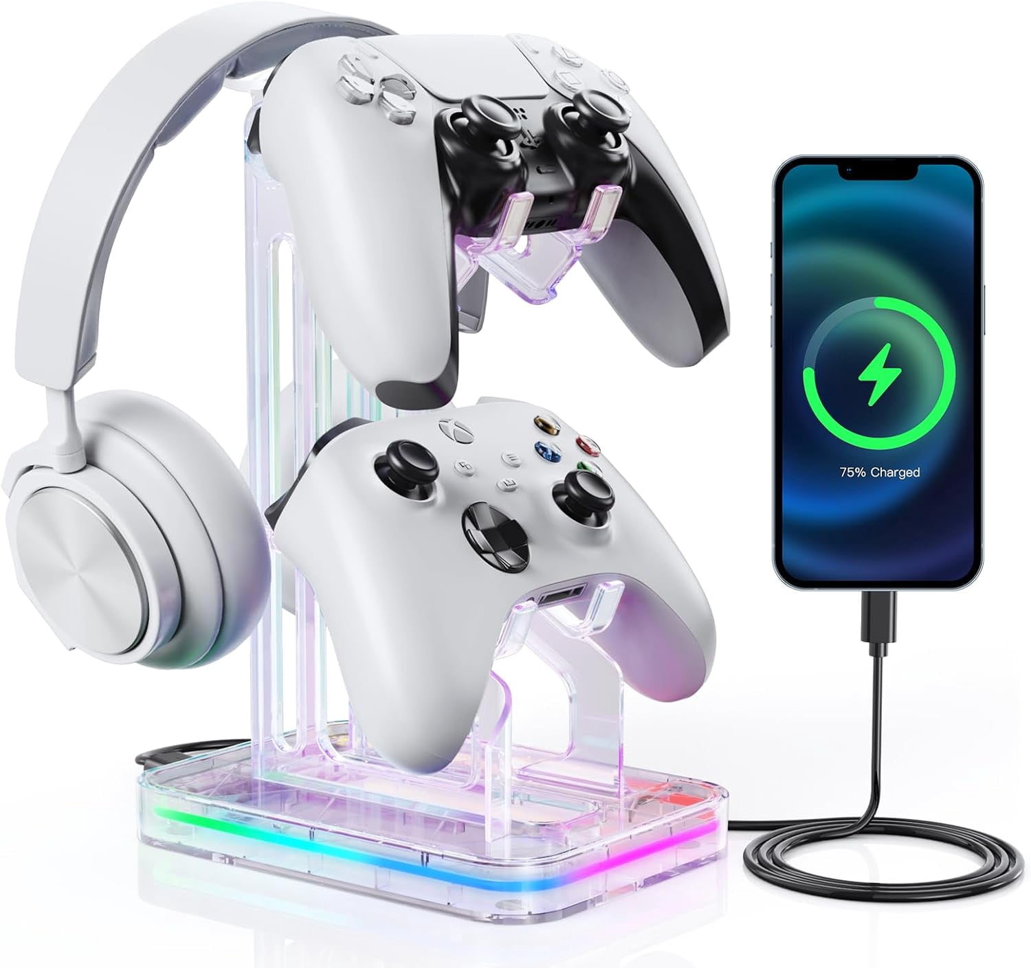 Gaming Headphones Stand, RGB Headset Stand with 2 USB Charging Ports ...