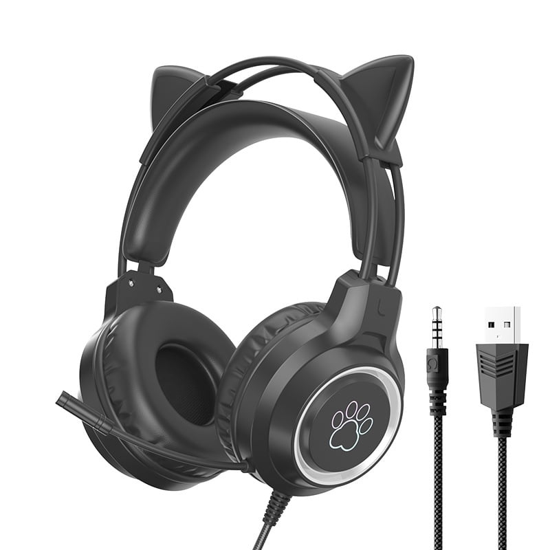 Gaming Headset, Cat Ear Headset PC Gaming Headphones with Retractable ...