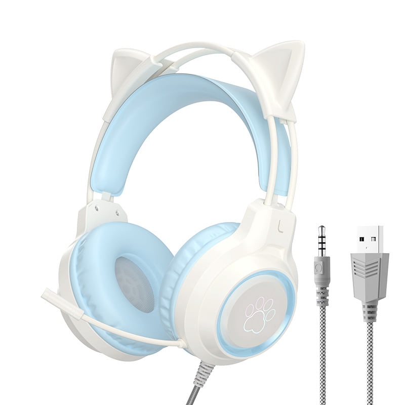 Gaming Headset, Cat Ear Headset PC Gaming Headphones with Retractable ...