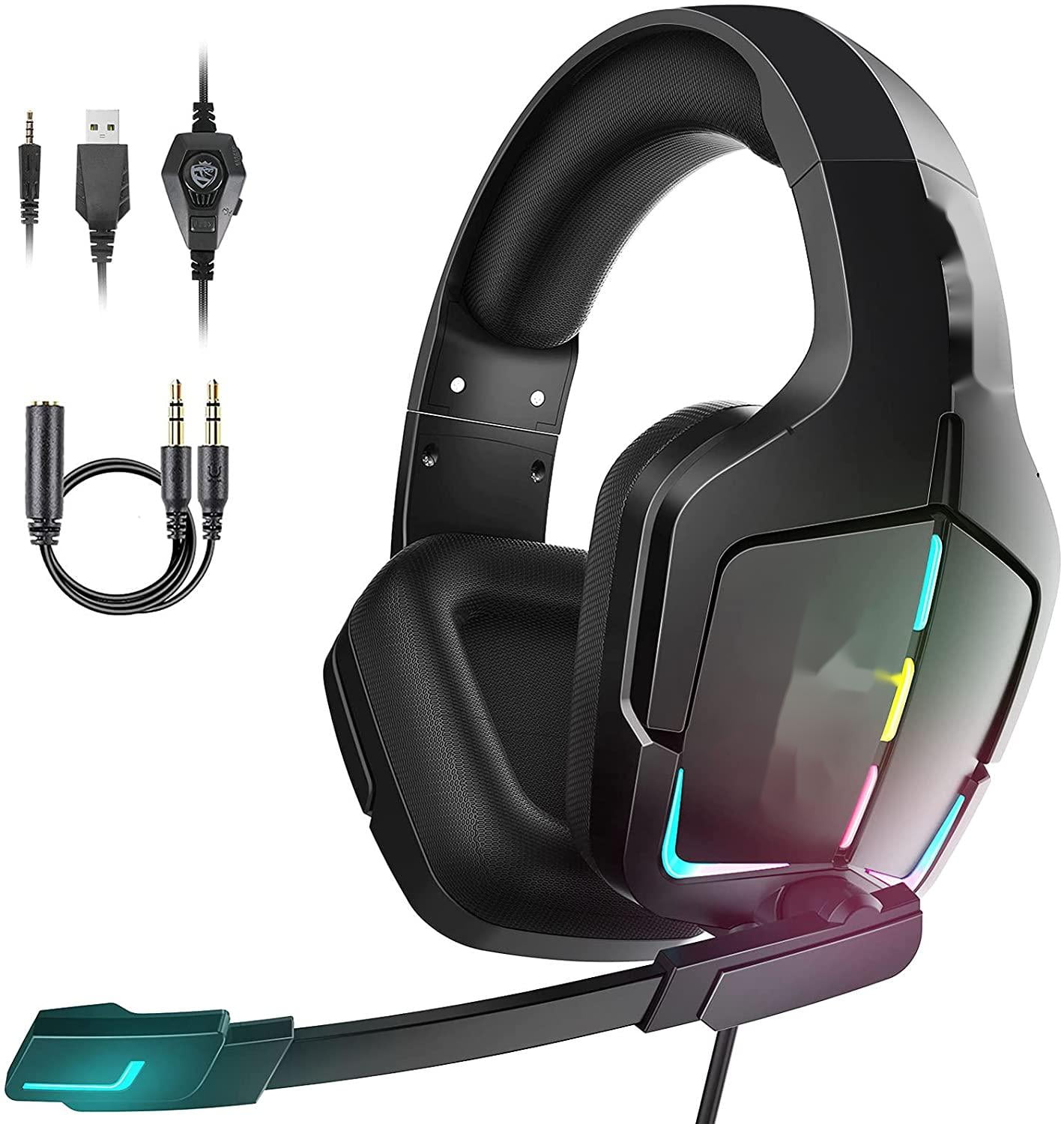 Gaming Headset, Cool LED Light Headphone with Mic Light, PC Headset ...