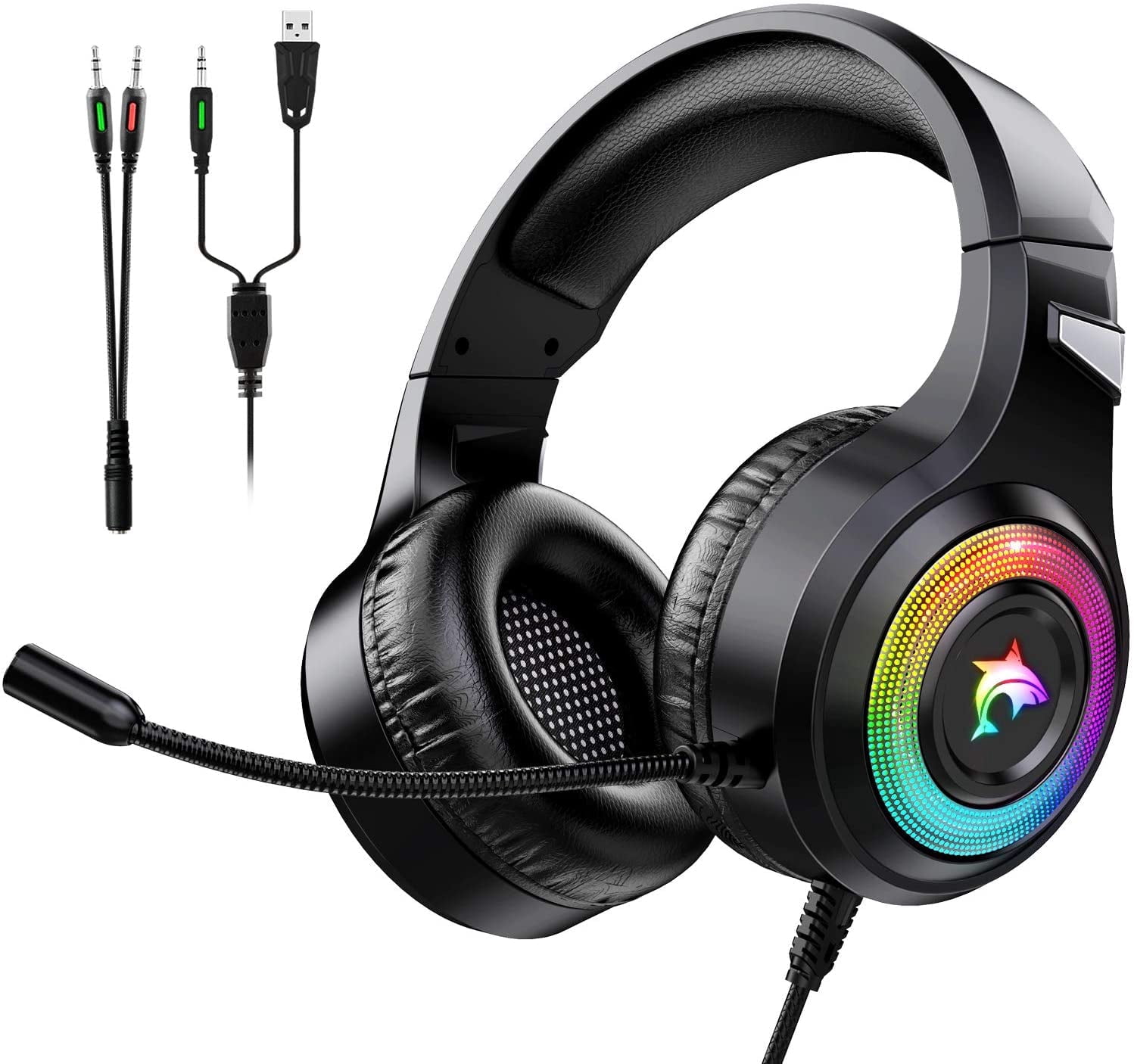 RGB LED Gaming Headset with Noise Cancelling Mic, Over-Ear for PS5, PC ...