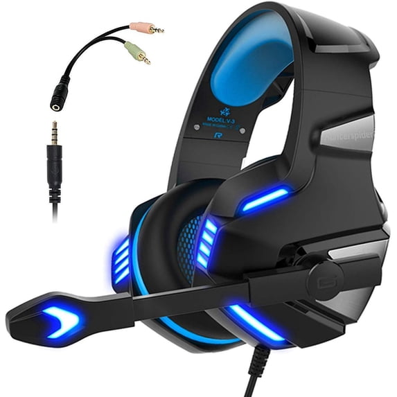 Gaming Headset, Over Ear Headphones with Noise Cancelling Mic, LED ...