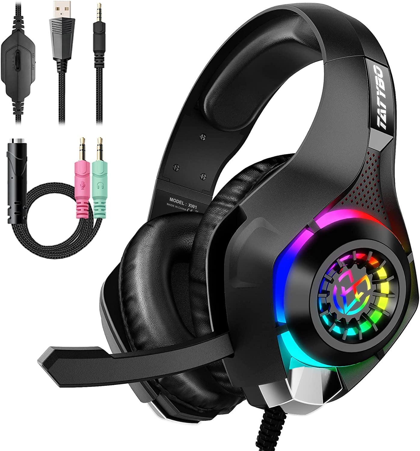 Tatybo Gaming Headset for PS4 PS5 Switch Xbox One PC, RGB Light, Noise ...