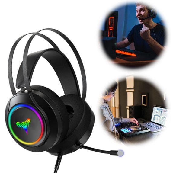 Gaming Headset with Mic Over Ear Headphones RGB Light Gaming Headphones ...