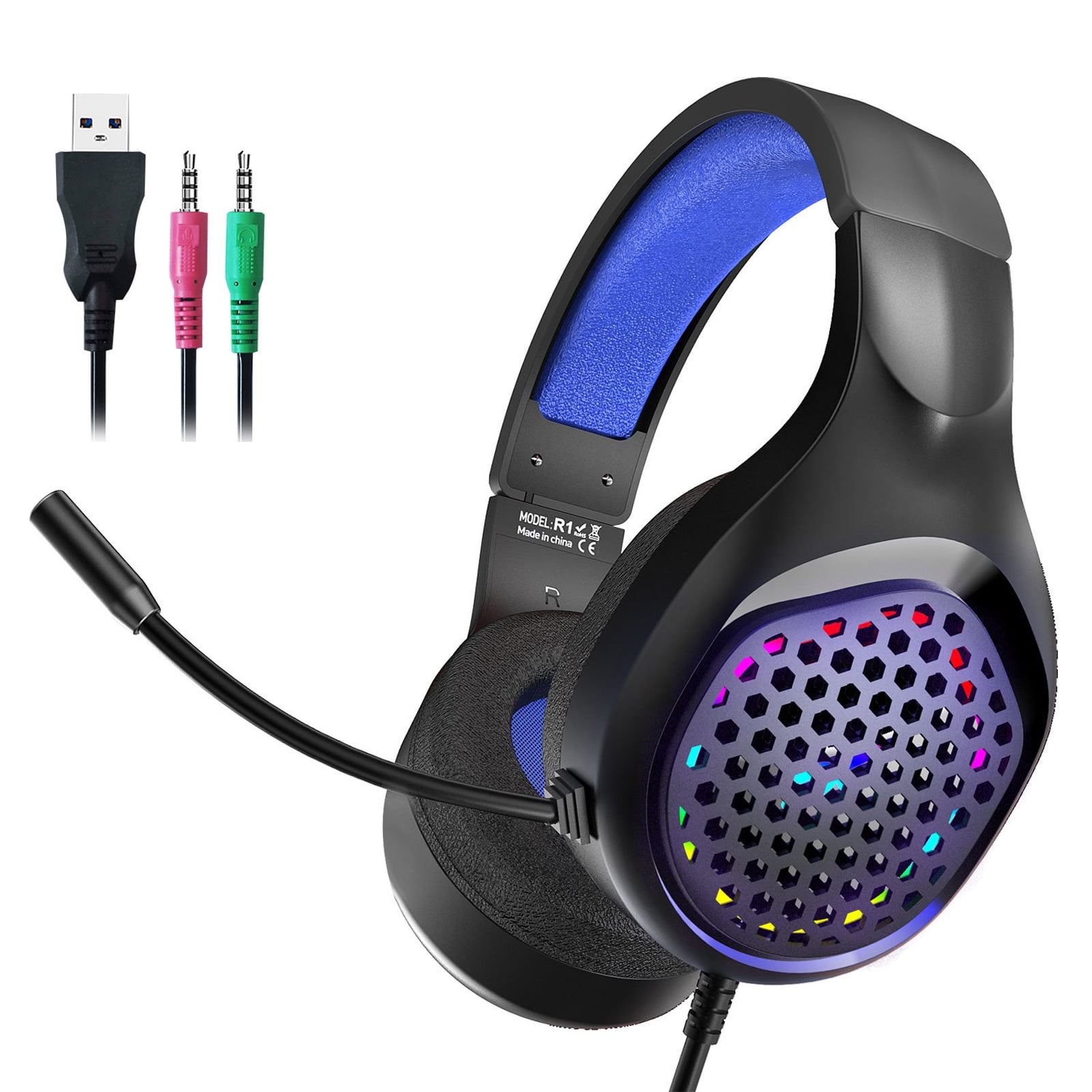 Gaming Headset with Noise Cancelling Microphone LED Light for PC ...