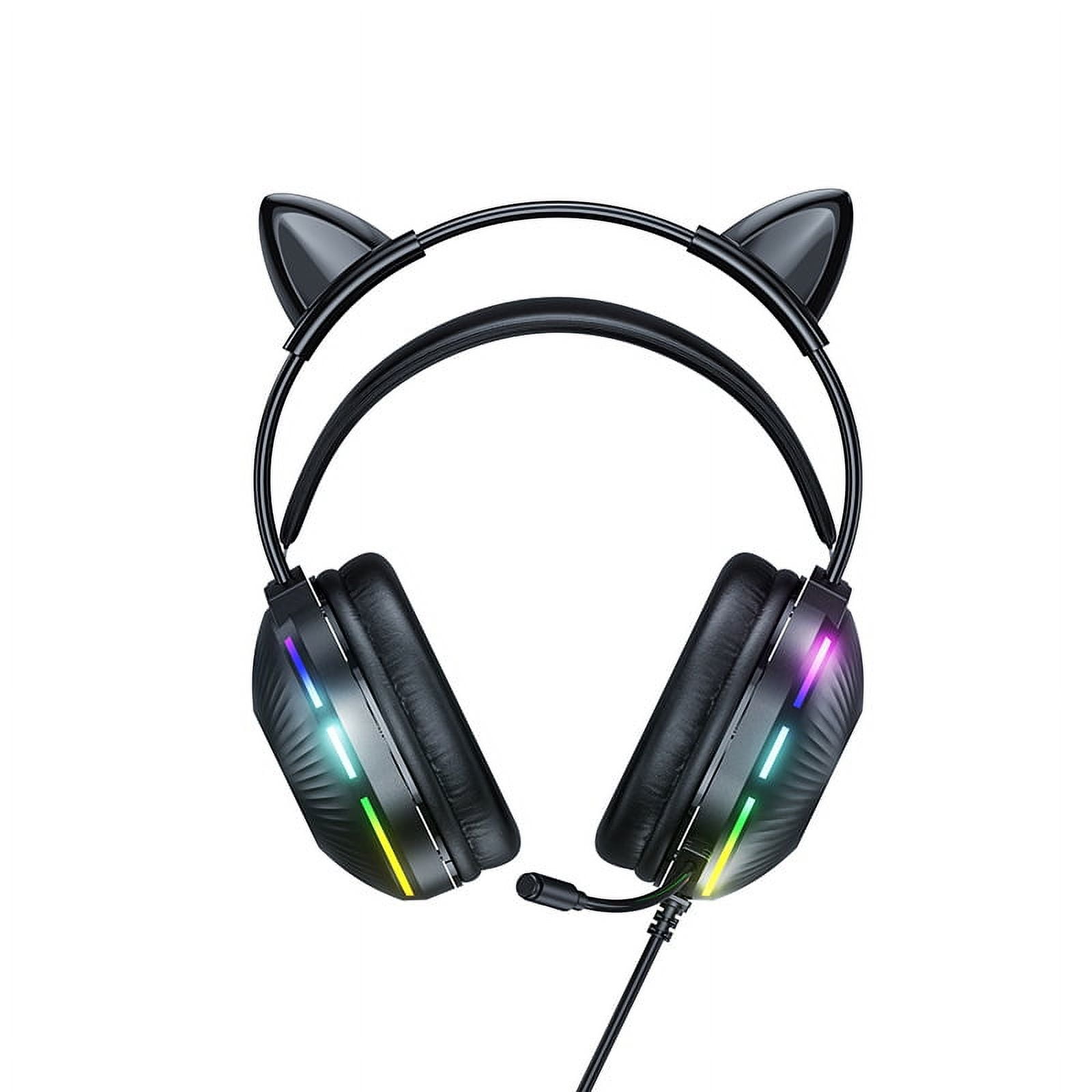 Gaming Headsets with Microphone, Noise Canceling Wired Headphones with Cartoon Cats Ear 7.1 ...