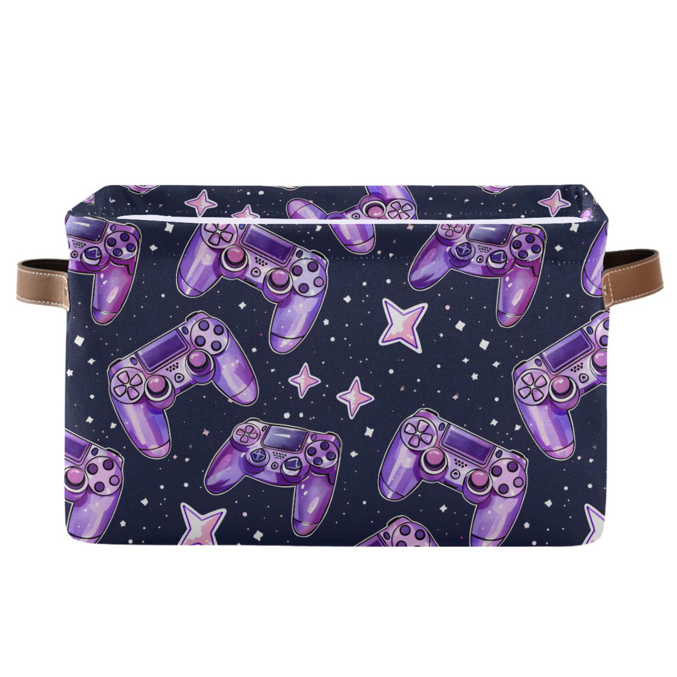 Gaming Joystick and Star Storage Bins with Handle Fabric Organizer Basket Foldable Box 1 Pack 14 ...