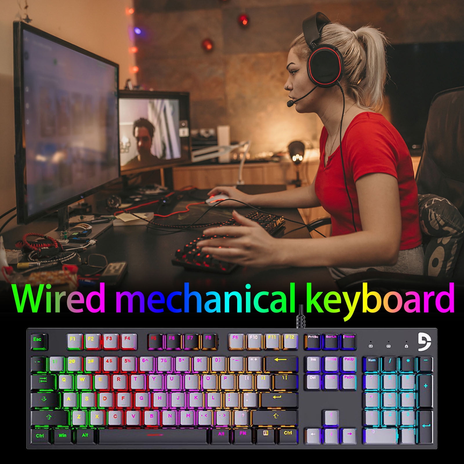 Gaming Keyboard 104 Keys Wired USB Colorful RGB Backlight Keyboard ...