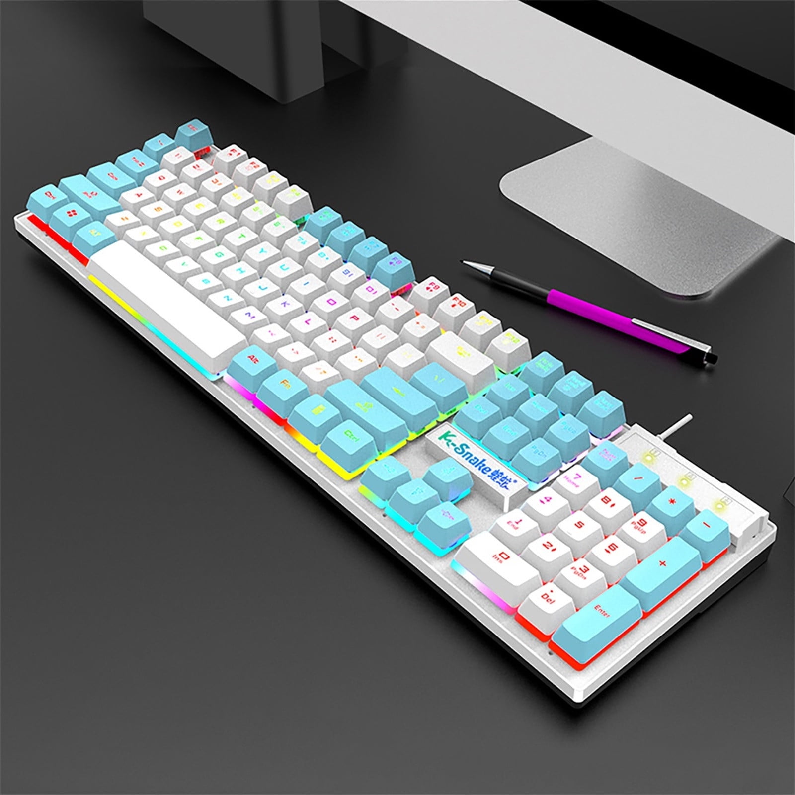 Gaming Keyboard 104 Keys Wired USB Colorful RGB Backlight Keyboard Plug ...