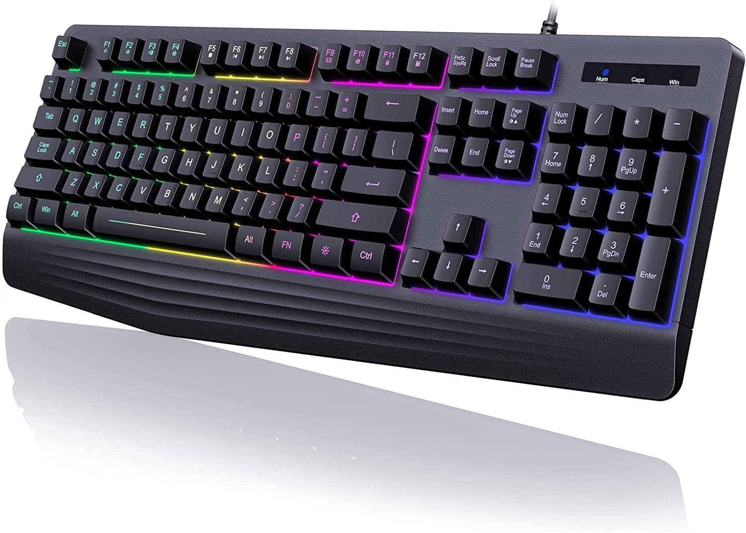 Gaming Keyboard, 7-Color Rainbow LED Backlit, 104 Keys Quiet Light Up ...