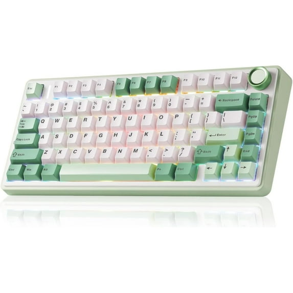 Gaming Keyboard, 75% Wireless Keyboards RGB Backlit with Knob, Tri-Mode ...