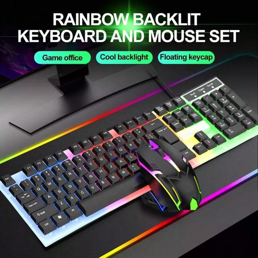 Gaming Keyboard And Mouse LED Light Backlit Mechanical Feel For ...