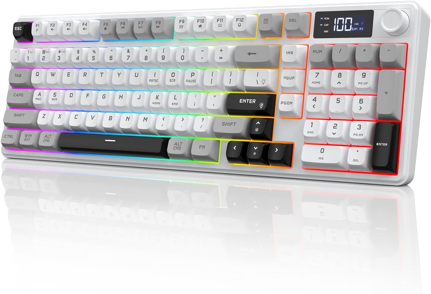 Gaming Keyboard with Display & Knob Control, Tri-Mode BT5.0/2.4GHz/Type ...