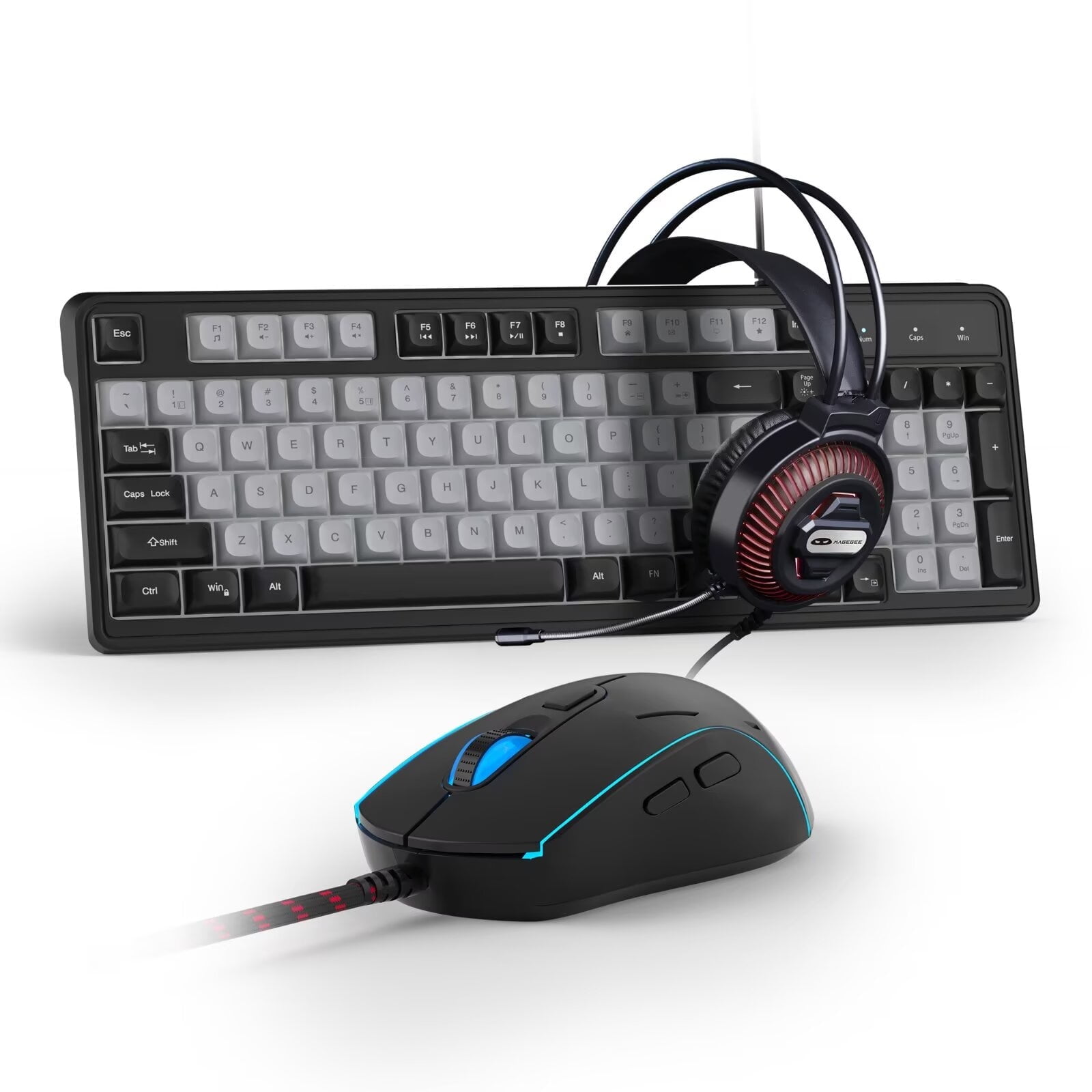 Gaming Keyboard Headset and Mouse Combo,3in1 98-Key Layout Rainbow LED ...