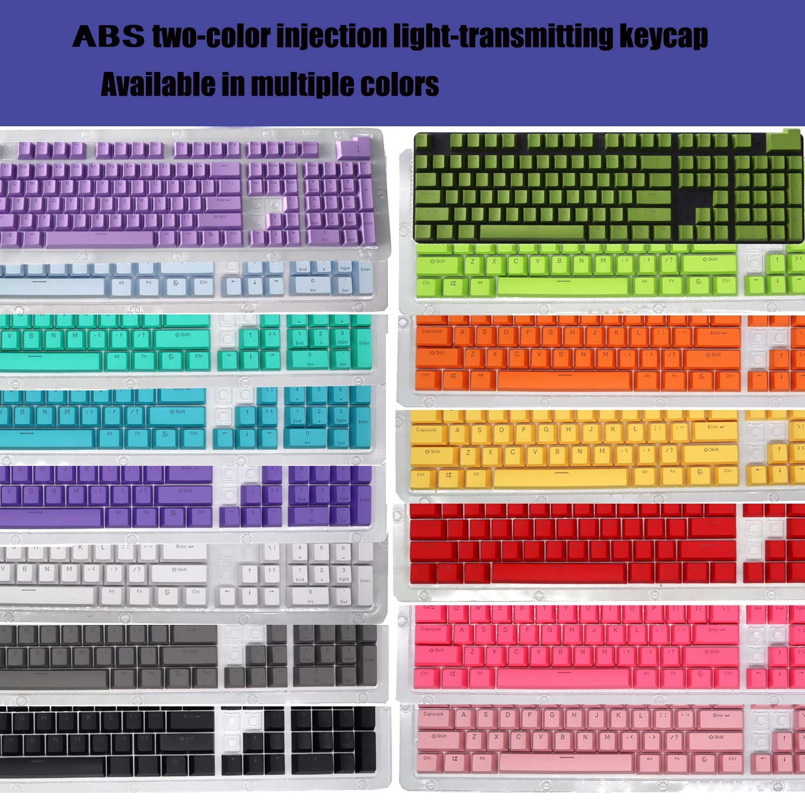 Gaming Keyboard Keycaps, LED Backlit Replacement, 104 Keys, Full-Color ...