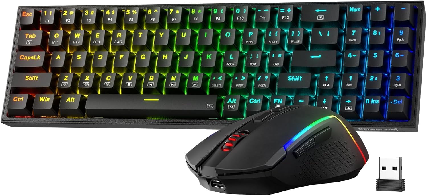 Gaming Keyboard & Mouse Combo, 75% K628 Tri-Mode Wireless RGB ...