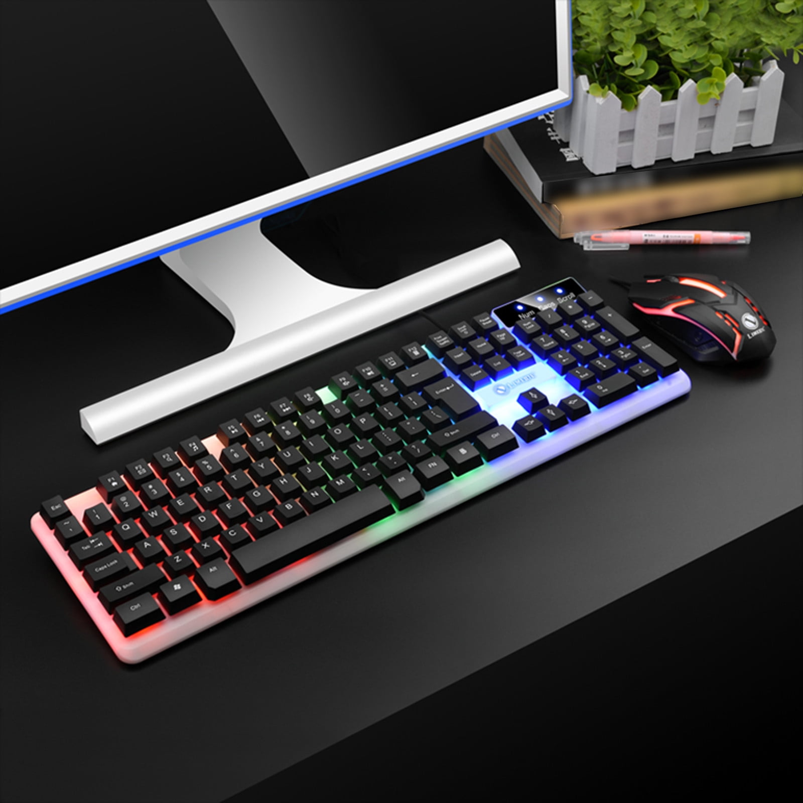 Gaming Keyboard and Mouse Combo, RGB Backlit Mechanical Feel, Wired USB ...