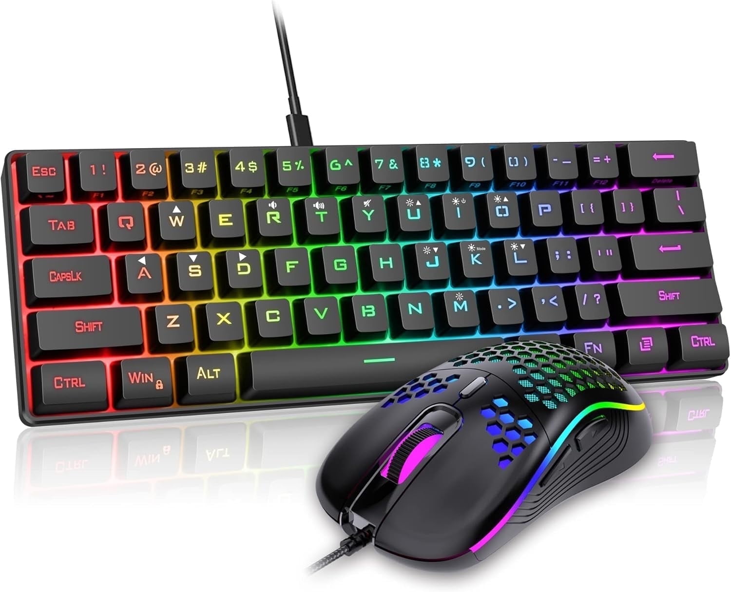 Gaming Keyboard and Mouse Combo, Rainbow LED Backlit Multimedia PC ...
