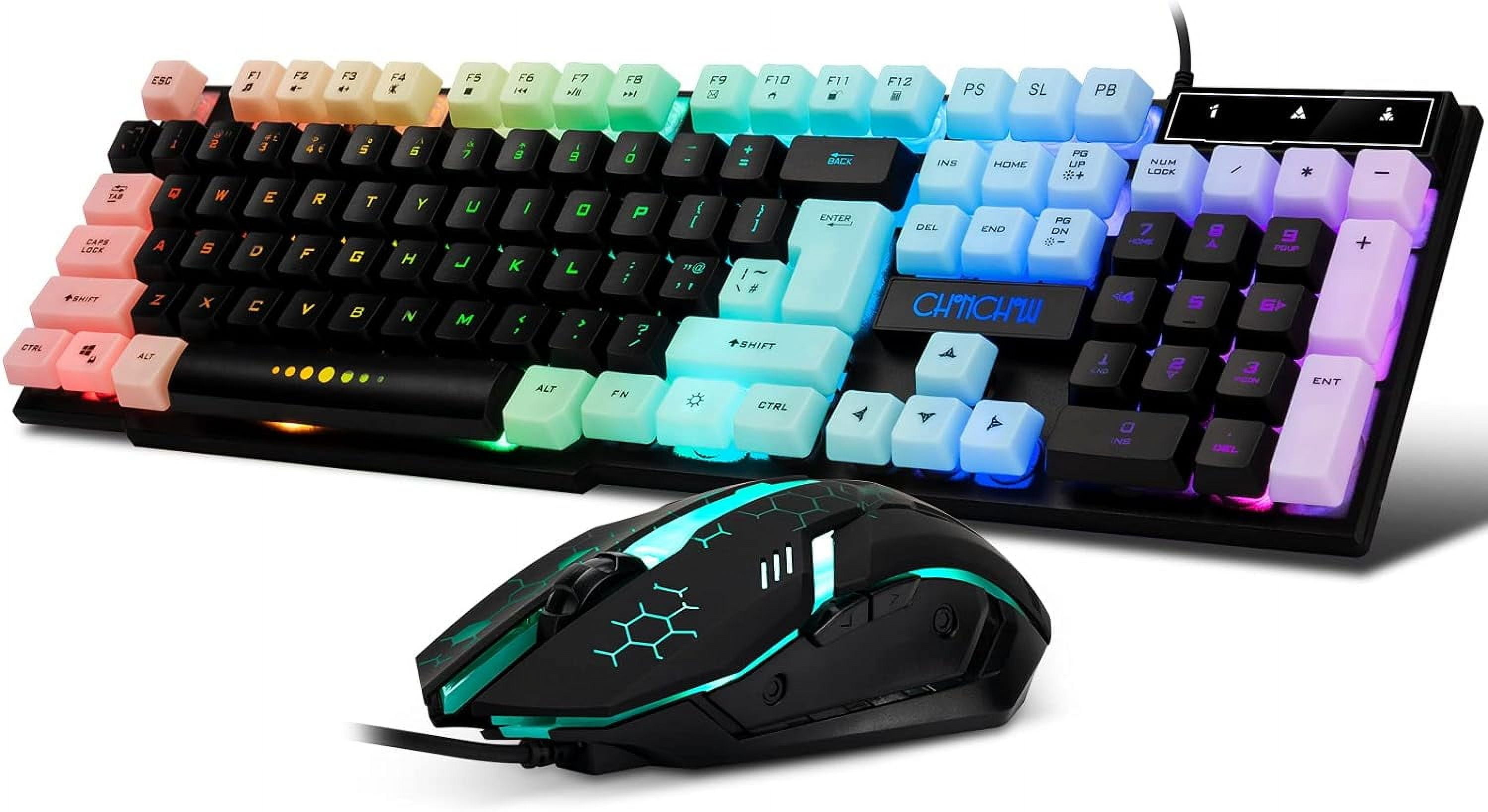 Gaming Keyboard and Mouse Combo,USB Wired 104-Keys Full Size Light Up ...