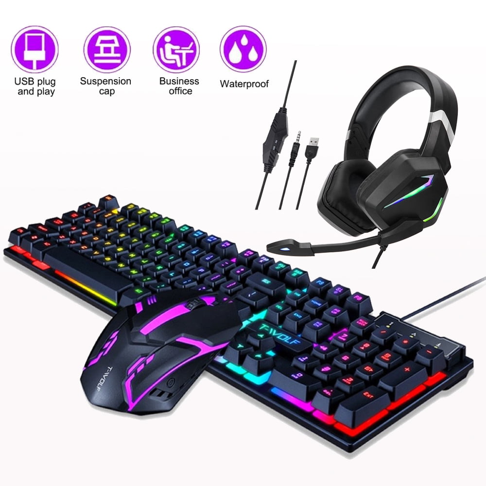 Gaming Keyboard & Mouse & Gaming Headset,104 Keys LED Backlit USB Wired ...
