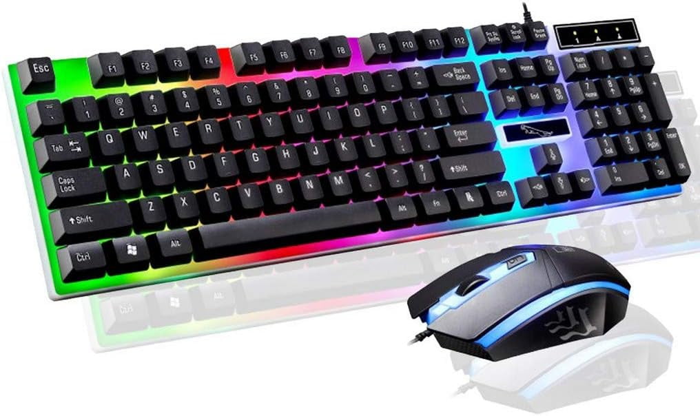 Gaming Keyboard and Mouse Set, LED Backlit Mechanical Feel Business ...