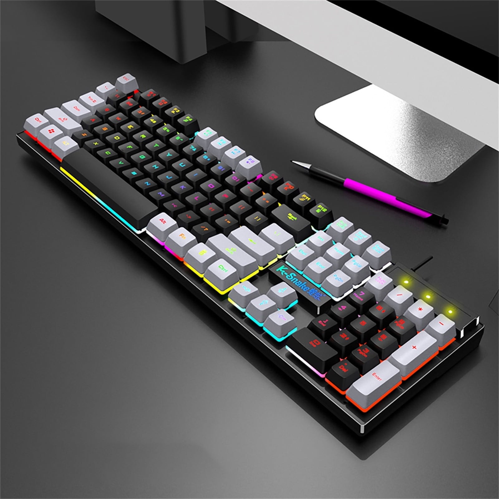 Gaming Keyboard RGB Mechanical Keyboard Wired Silent LED Backlit 104 ...